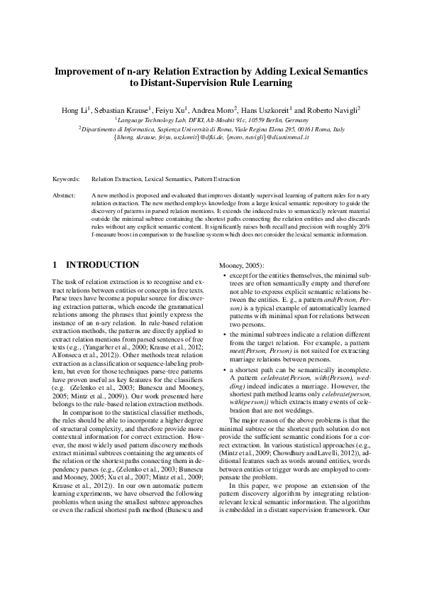(PDF) Improvement of n-ary Relation Extraction by Adding Lexical Semantics to Distant ...