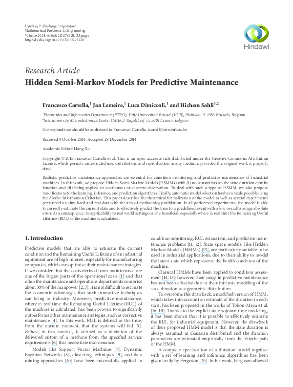 (PDF) Hidden Semi-Markov Models for Predictive Maintenance