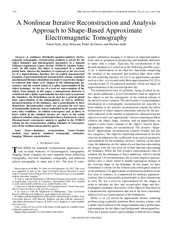 Pdf A Nonlinear Iterative Reconstruction And Analysis Approach To Shape Based Approximate