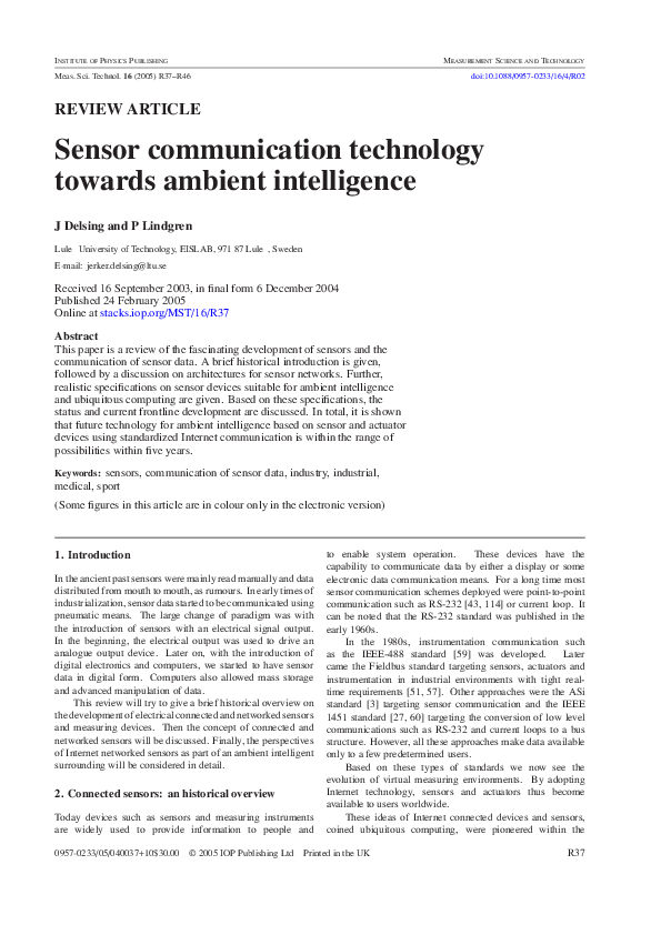 (PDF) Sensor communication technology towards ambient intelligence