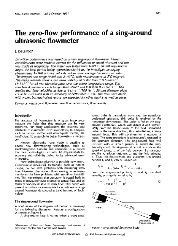 (PDF) The zero-flow performance of a sing-around ultrasonic flowmeter