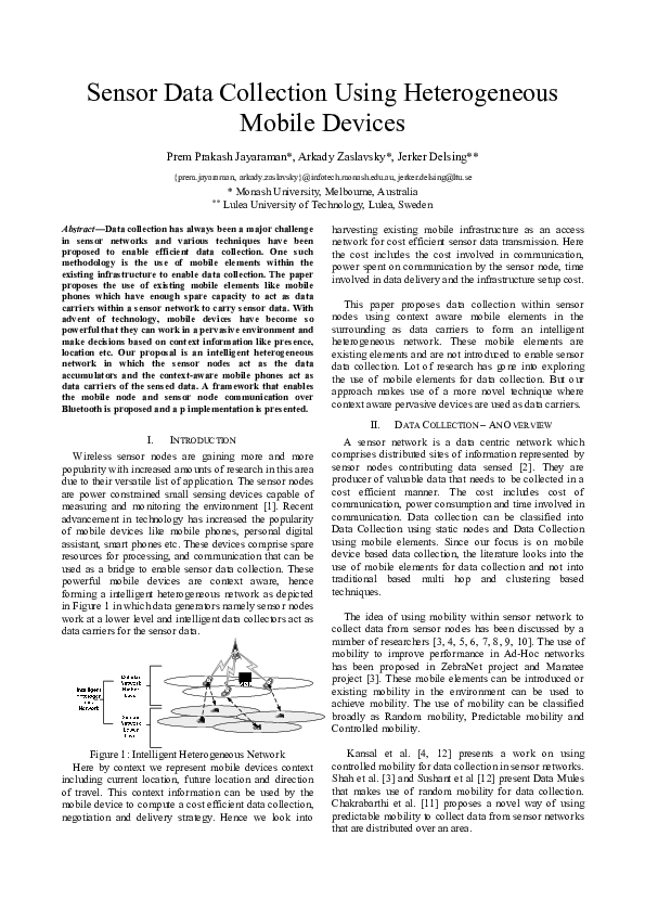 Pdf Sensor Data Collection Using Heterogeneous Mobile Devices