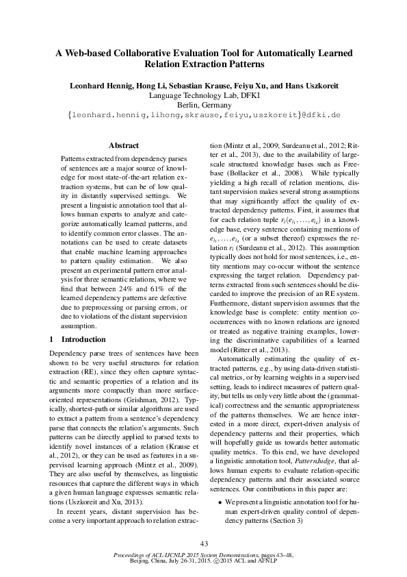 Pdf A Web Based Collaborative Evaluation Tool For Automatically Learned Relation Extraction