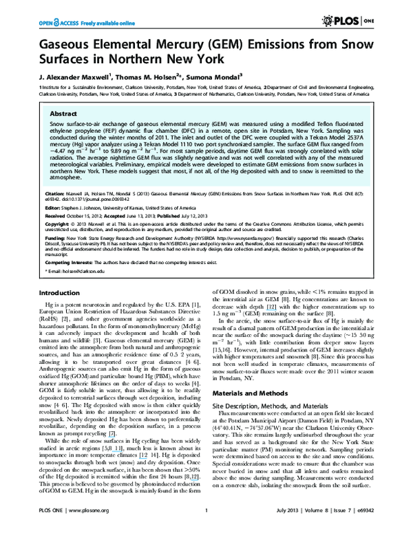 (PDF) Gaseous Elemental Mercury (GEM) Emissions from Snow Surfaces in ...