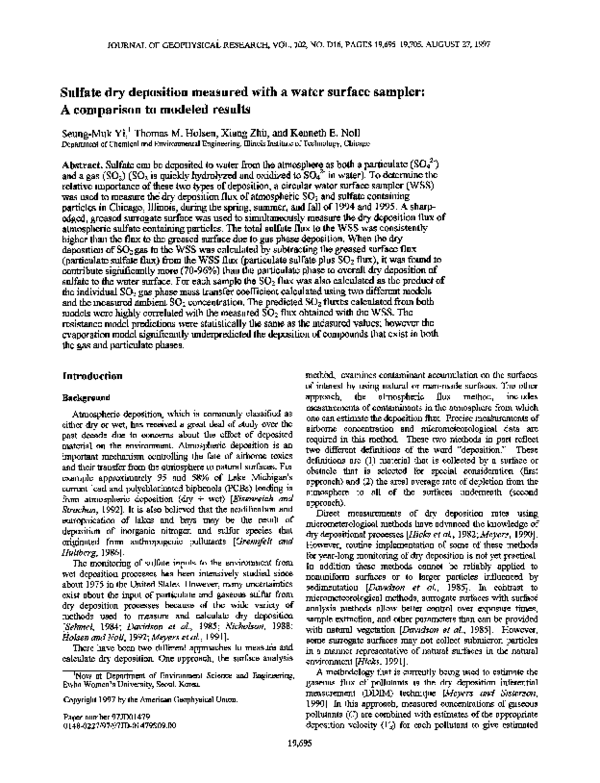 (PDF) Sulfate dry deposition measured with a water surface sampler: A ...