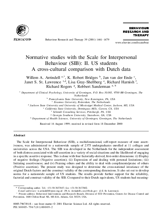 (PDF) Normative studies with the Scale for Interpersonal Behaviour (SIB ...