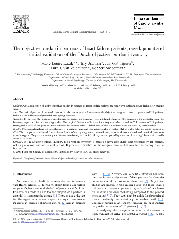 (PDF) The objective burden in partners of heart failure patients ...