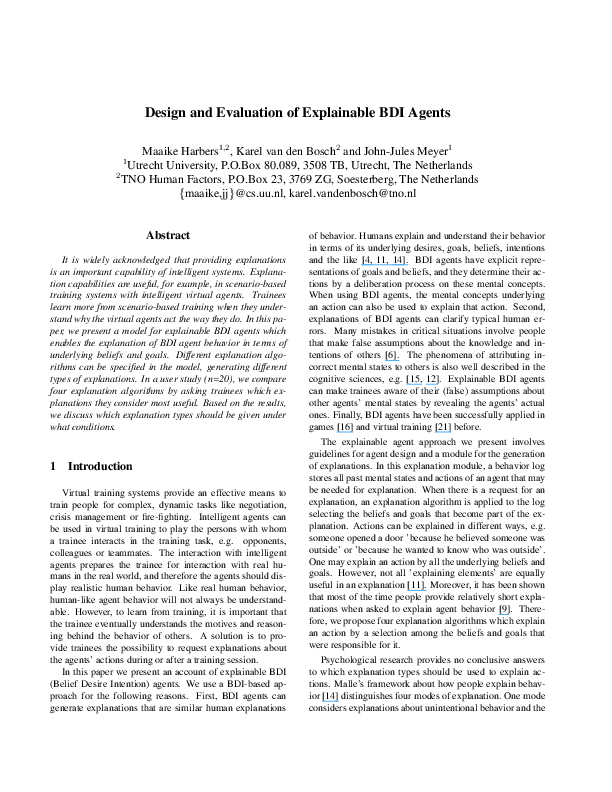 (PDF) Design and Evaluation of Explainable BDI Agents