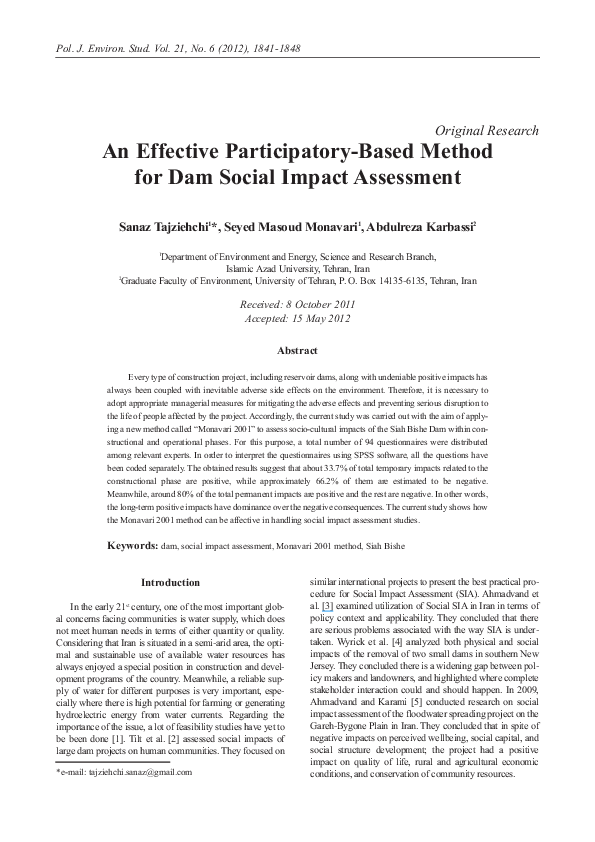 (PDF) An Effective Participatory Based Method for Dam Social Impact ...