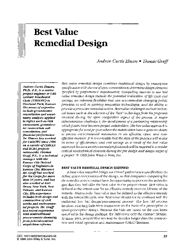 (PDF) Best Value Remedial Design