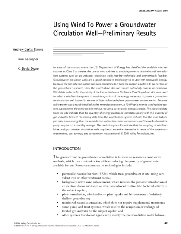 (PDF) Using wind to power a groundwater circulation well-preliminary results