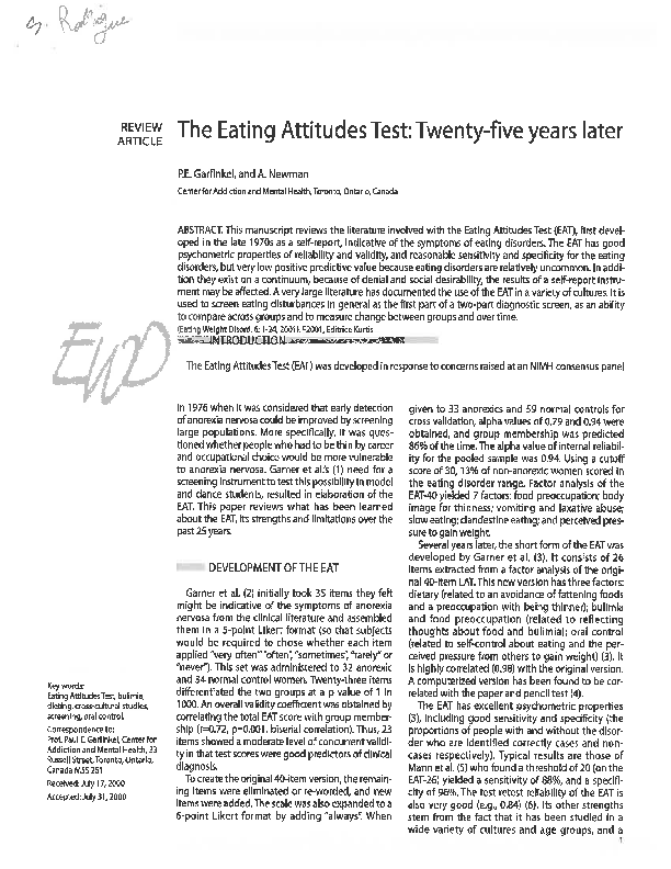 (PDF) The Eating Attitudes Test: Twenty-five years later
