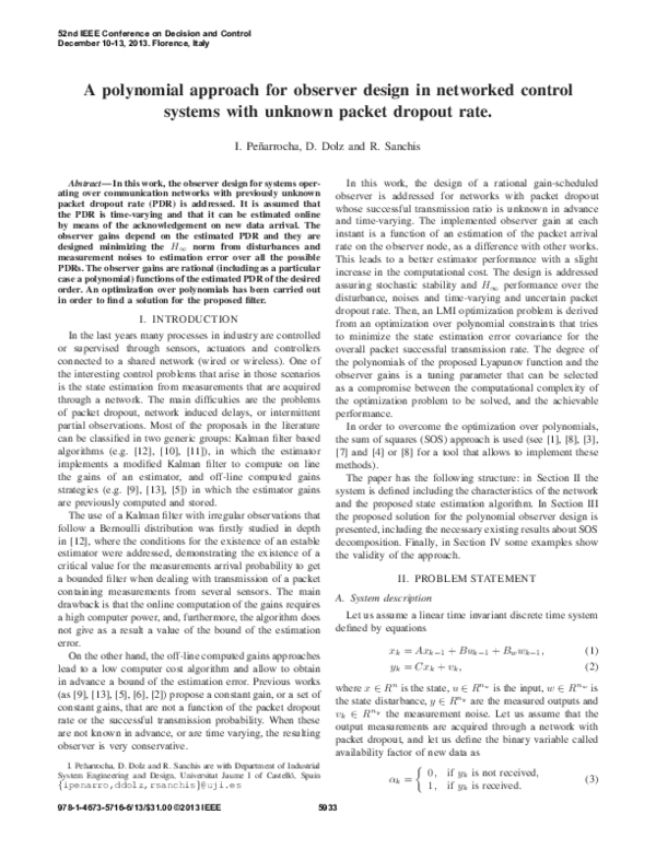 (PDF) A polynomial approach for observer design in networked control systems with unknown packet ...