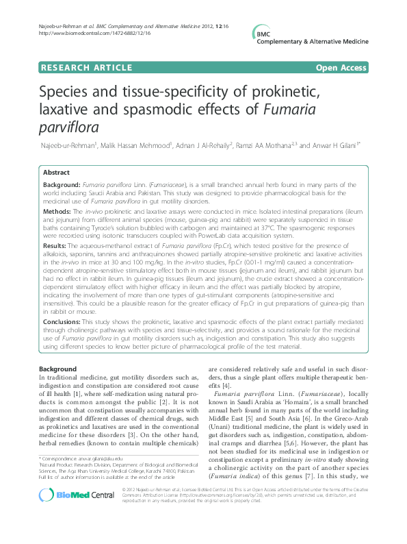 (PDF) Species and tissue-specificity of prokinetic, laxative and ...