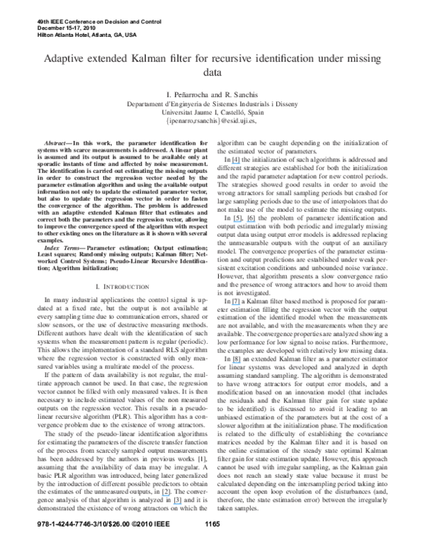 Pdf Adaptive Extended Kalman Filter For Recursive Identification Under Missing Data