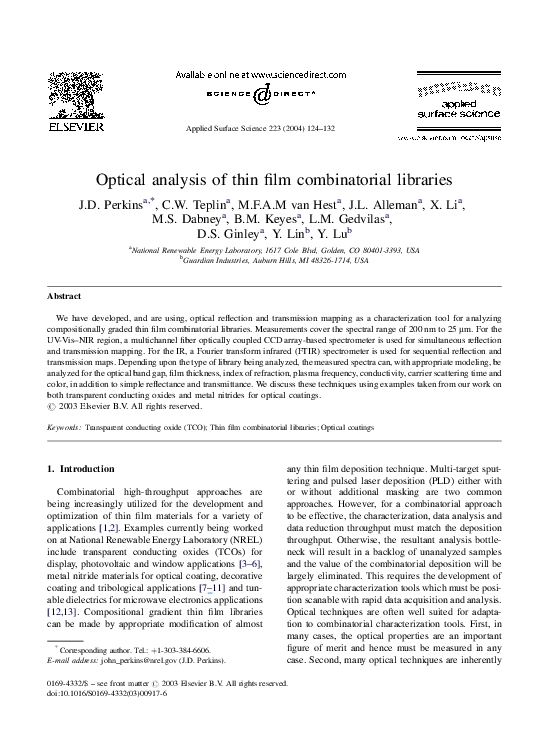 (PDF) Optical analysis of thin film combinatorial libraries
