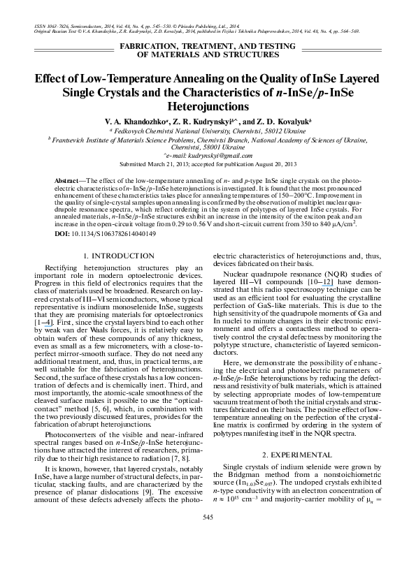 (PDF) Effect of low-temperature annealing on the quality of InSe ...