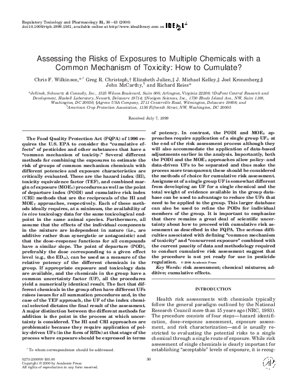 (PDF) Assessing the Risks of Exposures to Multiple Chemicals with a ...
