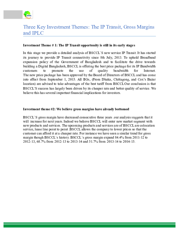 (DOC) Three Key Investment Themes: The IP Transit, Gross Margins and IPLC