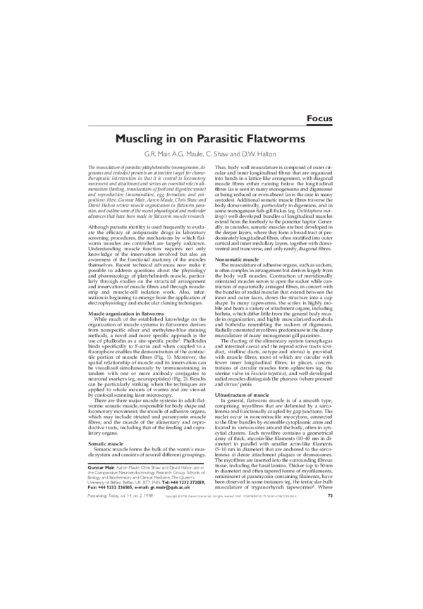 (PDF) Muscling in on Parasitic Flatworms