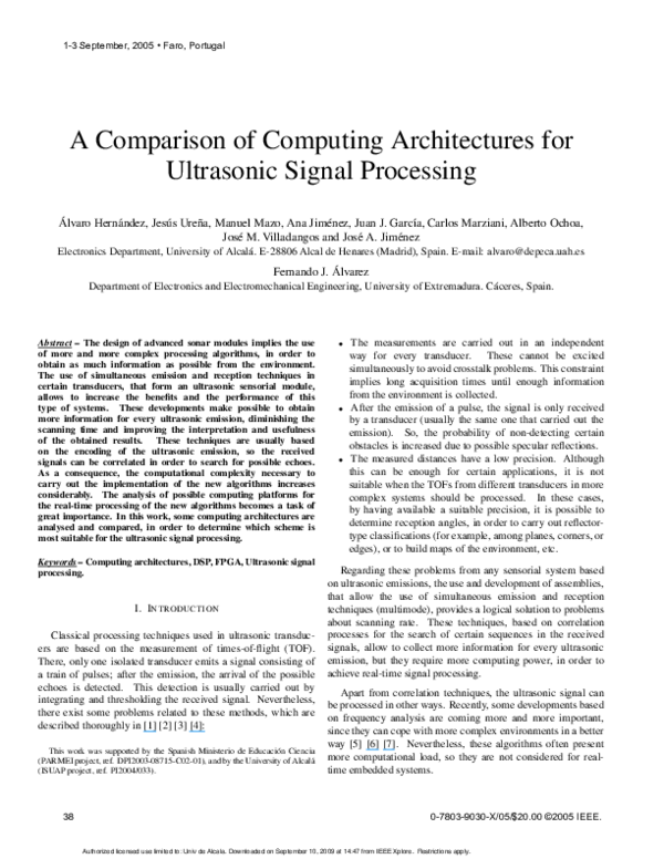 Pdf A Comparison Of Computing Architectures For Ultrasonic Signal