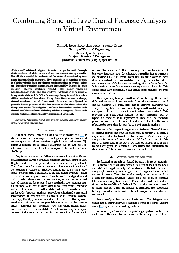 (PDF) Combining static and live digital forensic analysis in virtual environment