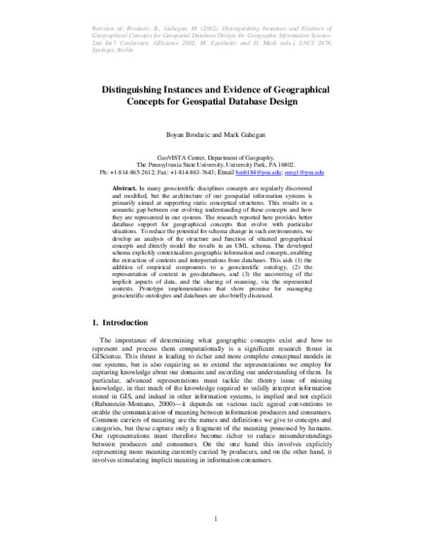 (PDF) Distinguishing Instances and Evidence of Geographical Concepts for Geospatial Database Design