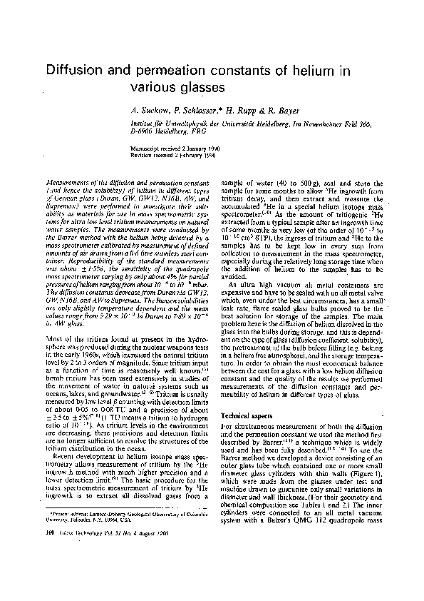 (PDF) Diffusion and permeation constants of helium in various glasses