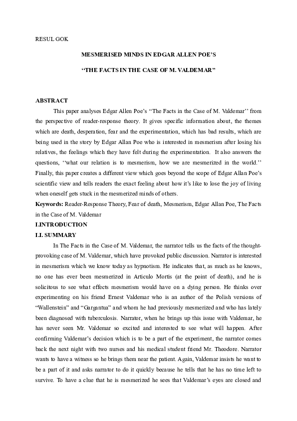 (DOC) MESMERISED MINDS IN EDGAR ALLEN POE'S THE FACTS IN THE CASE OF M ...