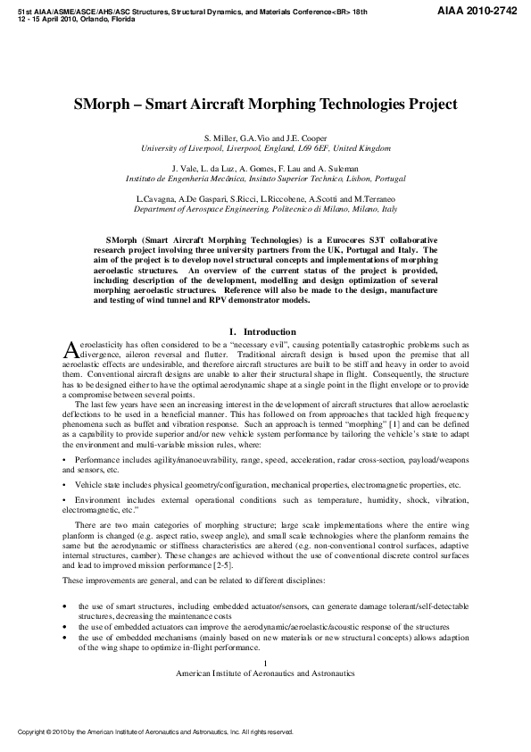 (PDF) SMorph - Smart Aircraft Morphing Technologies Project