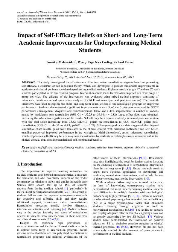 Pdf Impact Of Self Efficacy Beliefs On Short And Long Term Academic