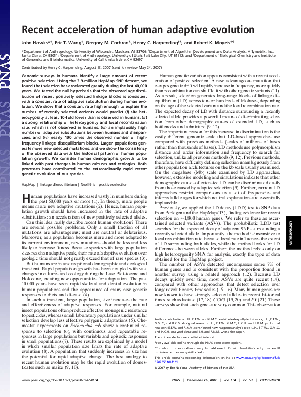 (PDF) Recent acceleration of human adaptive evolution