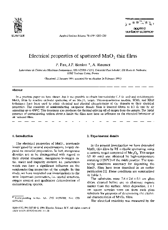 (PDF) Electrical properties of sputtered MnO2 thin films