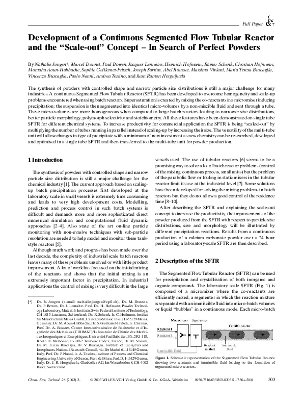 (PDF) Development of a Continuous Segmented Flow Tubular Reactor and the “Scale-out” Concept ...