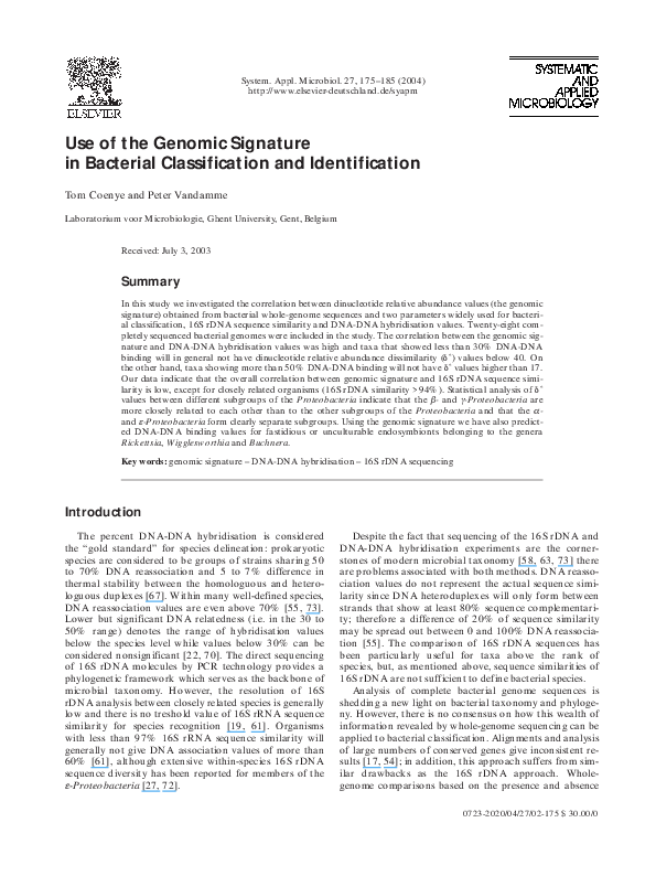 (PDF) Use of the Genomic Signature in Bacterial Classification and ...