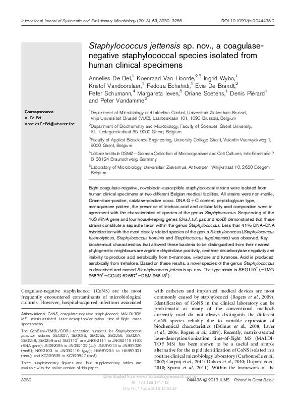 (PDF) Staphylococcus jettensis sp. nov., a coagulase-negative ...