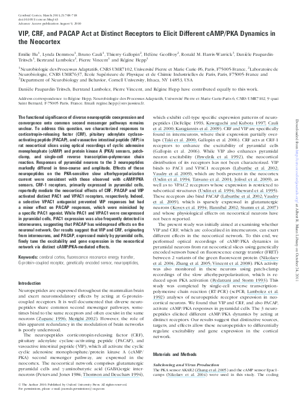 (PDF) VIP, CRF, and PACAP Act at Distinct Receptors to Elicit Different ...