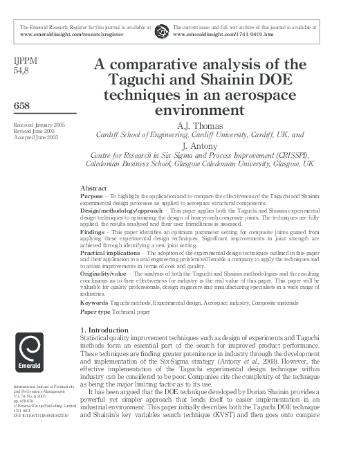 (PDF) A comparative analysis of the Taguchi and Shainin DOE techniques ...