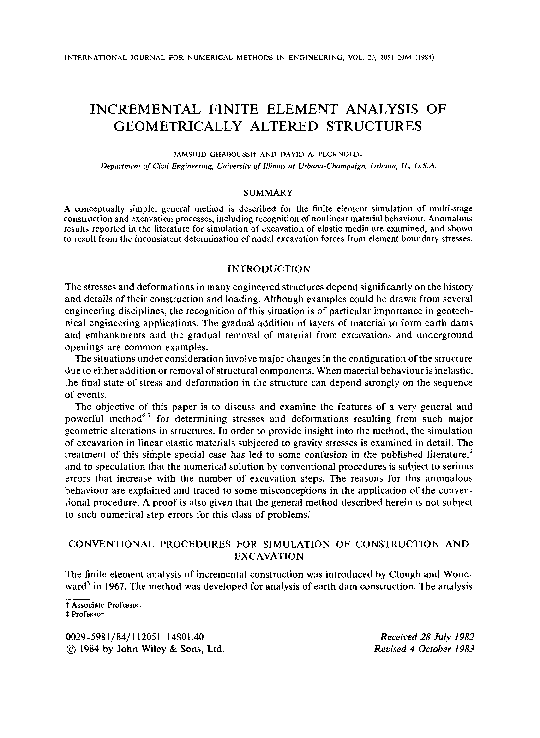 (PDF) Incremental finite element analysis of geometrically altered structures