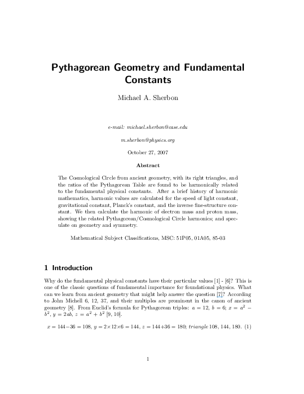 (PDF) Pythagorean Geometry and Fundamental Constants