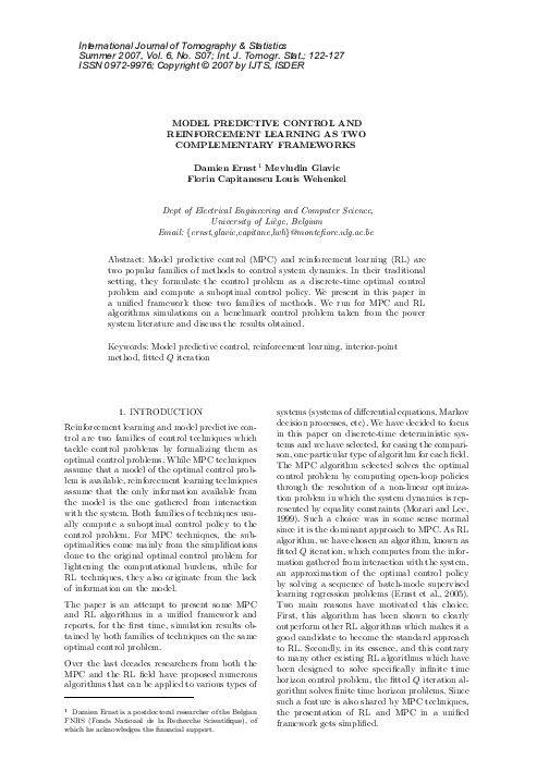 Pdf Model Predictive Control And Reinforcement Learning As Two