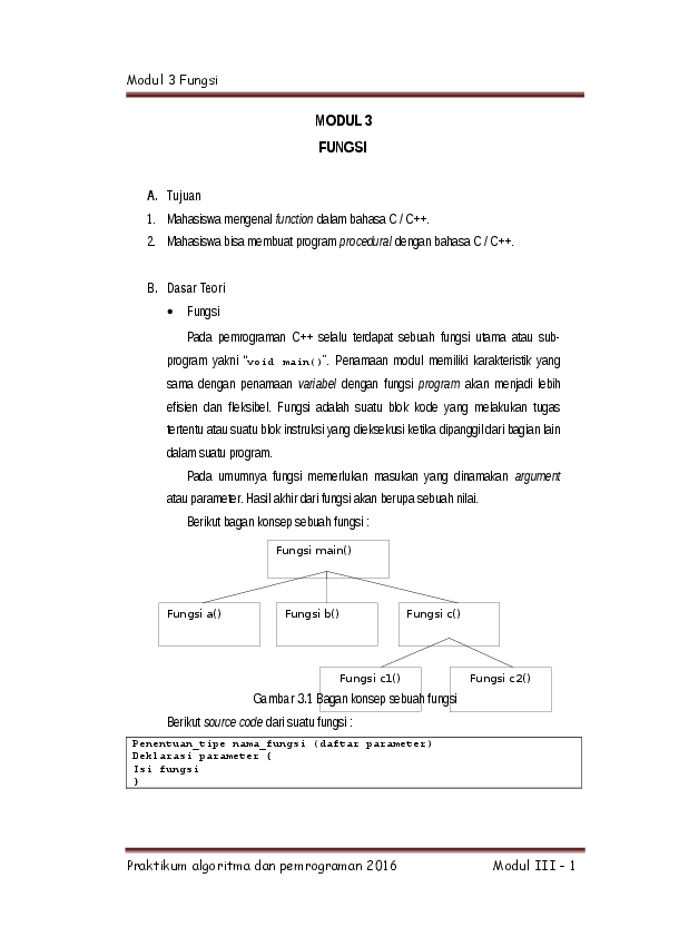 (DOC) Modul III Fungsi dalam bahasa C++