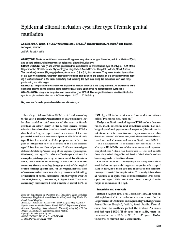 Pdf Epidermal Clitoral Inclusion Cyst After Type I Female Genital