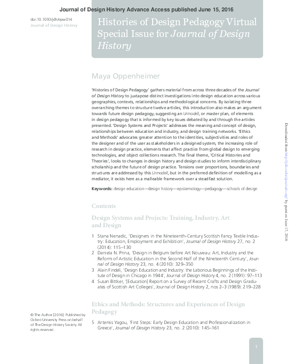 (PDF) Histories of Design Pedagogy Virtual Special Issue for Journal of ...
