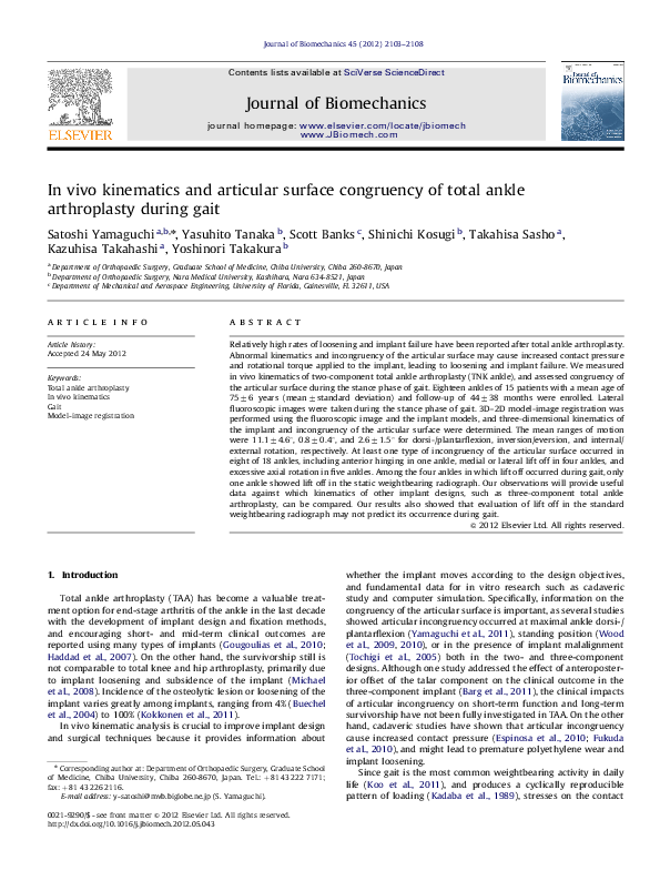 (PDF) In vivo kinematics and articular surface congruency of total ...