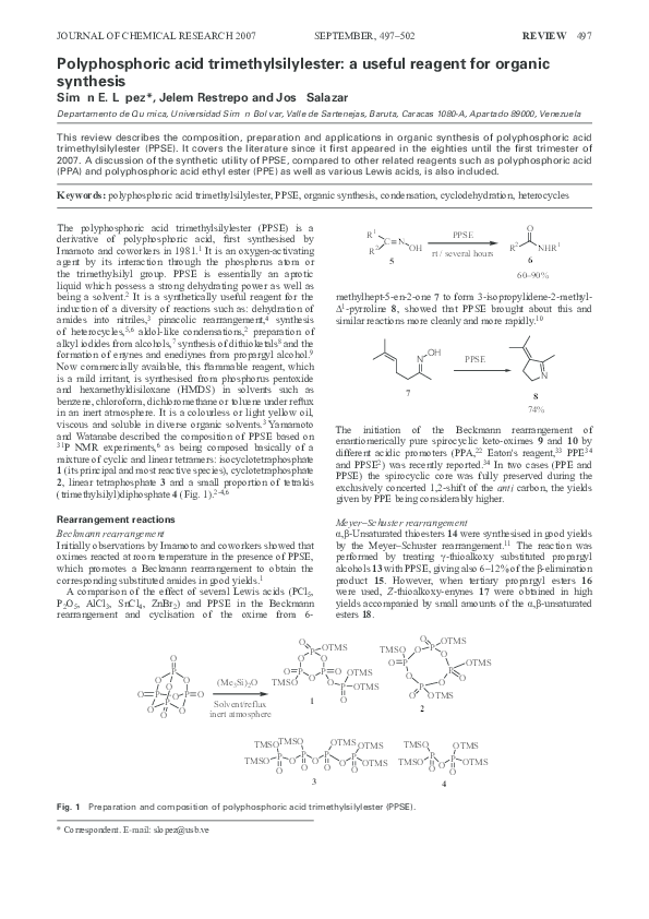 (PDF) Polyphosphoric acid trimethylsilylester: a useful reagent for ...
