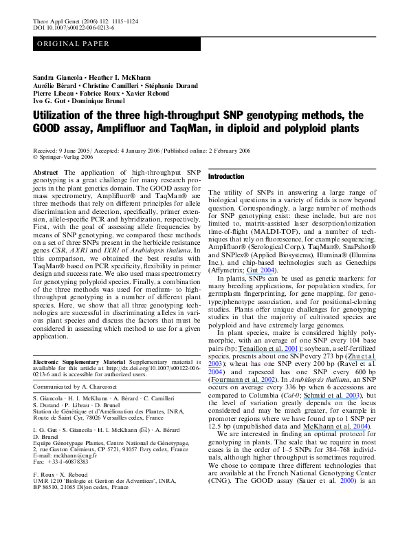 Pdf Utilization Of The Three High Throughput Snp Genotyping Methods The Good Assay