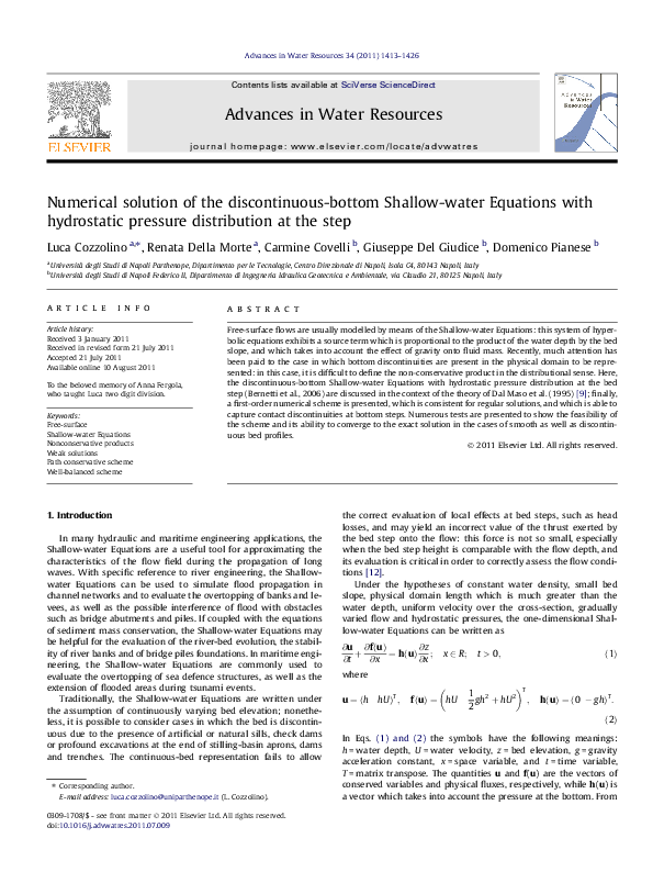 (PDF) Numerical solution of the discontinuous-bottom Shallow-water Equations with hydrostatic ...