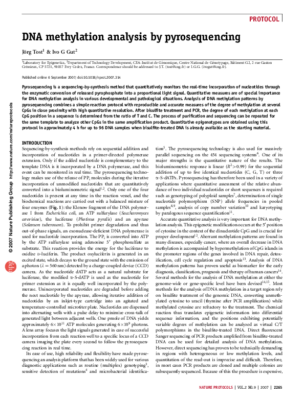 (PDF) DNA methylation analysis by pyrosequencing