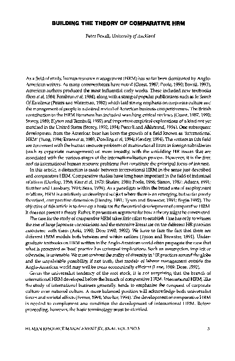 (PDF) Building the Theory of Comparative Hrm